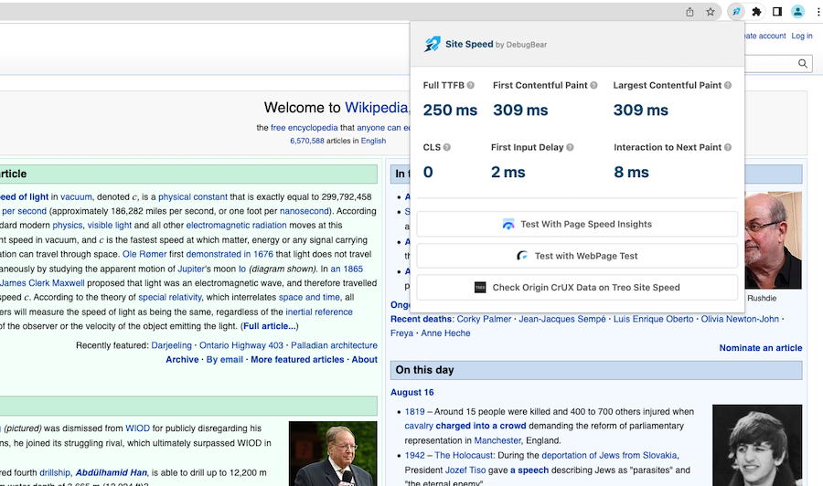 Site Speed Chrome Extension | DebugBear