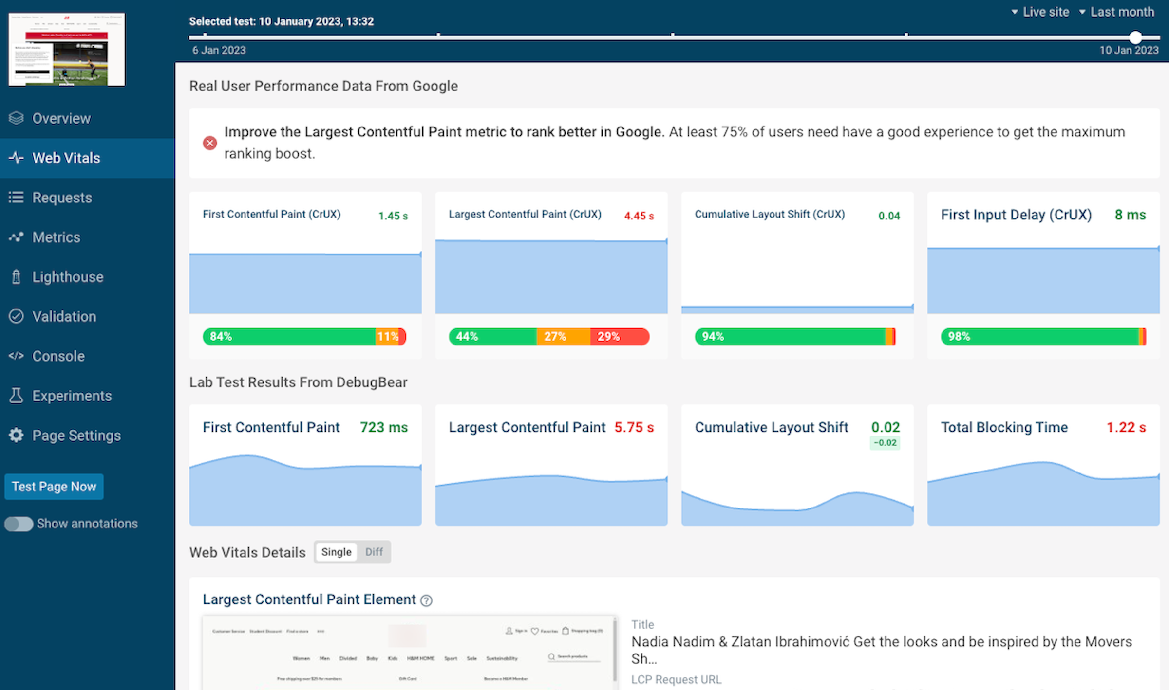 Core Web Vitals Monitoring | DebugBear